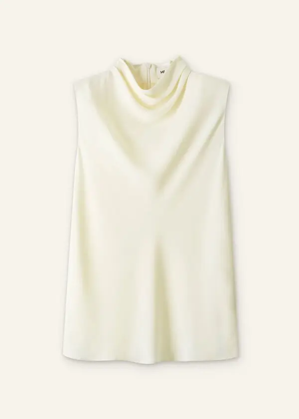 ME+EM Silk Cowl Neck Sleeveless Top - Light Cream