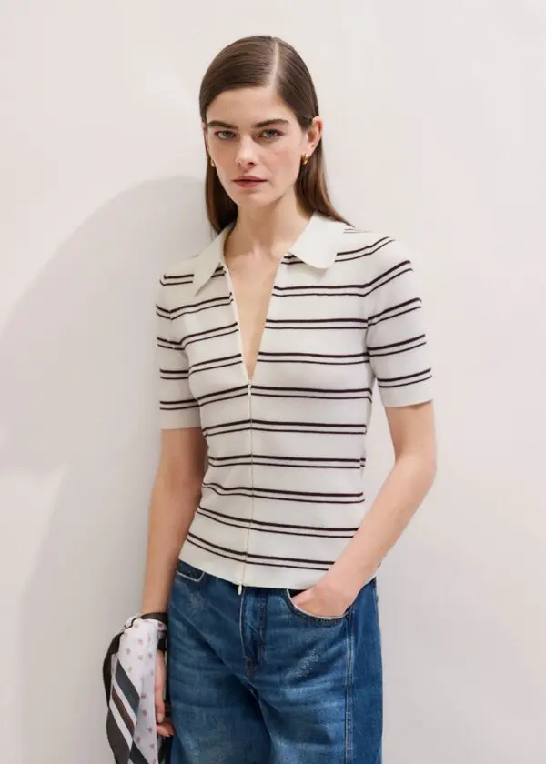 ME+EM Striped Slim Tee With Zip