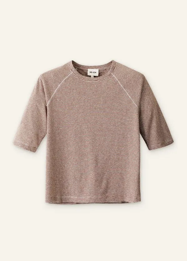 ME+EM Soft Washed Stripe Raglan Tee - Cinnamon/light Cream