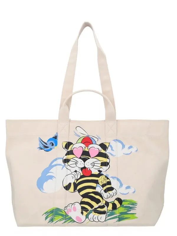 Kenzo Cartoon Print Large Tote Bag - Beige
