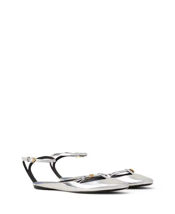 LANVIN Mary Jane Ballerina Flats In Specchio Leather - Silver