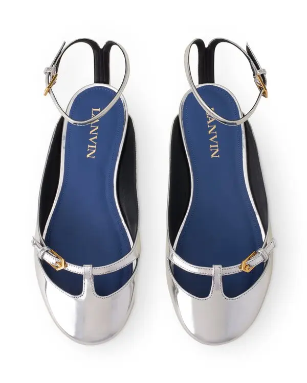 LANVIN Mary Jane Ballerina Flats In Specchio Leather - Silver