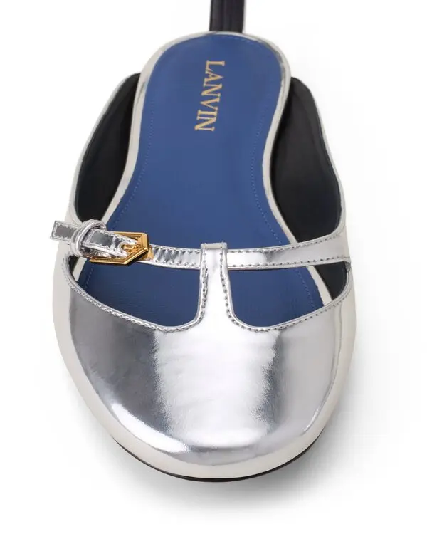LANVIN Mary Jane Ballerina Flats In Specchio Leather - Silver