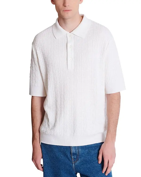 Balmain Merino Wool Blend Monogram Knit Polo