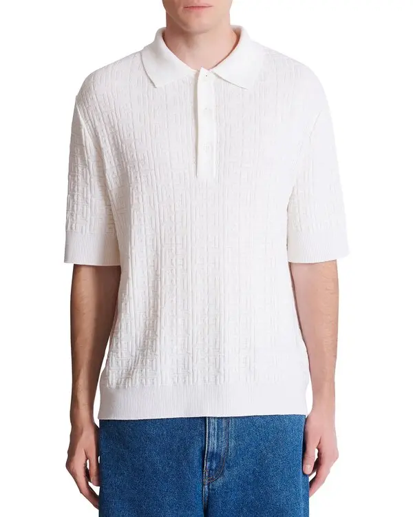Balmain Merino Wool Blend Monogram Knit Polo