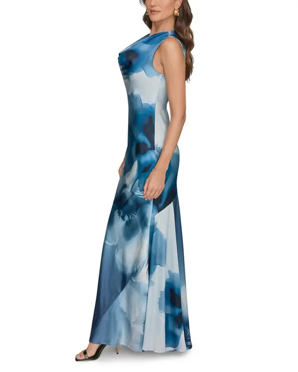 Donna Karan New York Printed Charmeuse Cowl Neck Gown