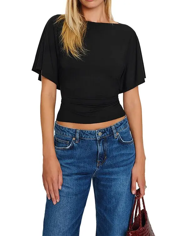 REFORMATION Avery Flutter Sleeve Top - Black