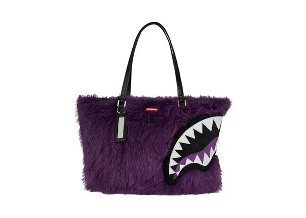 SPRAYGROUND Faux Fur Tote Bag With Shark Graphic