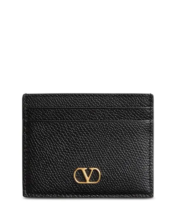 Valentino Garavani Vlogo Signature Grainy Leather Card Holder - Black