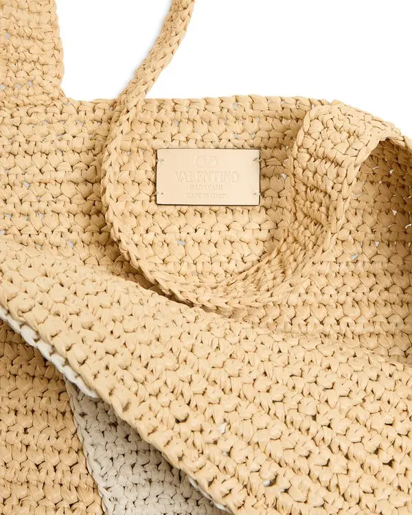 Valentino Garavani Vlogo Raffia Large Tote - Natural