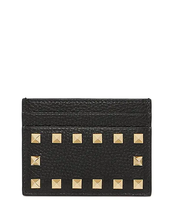 Valentino Garavani Minaudiere Rockstud Leather Card Holder - Black