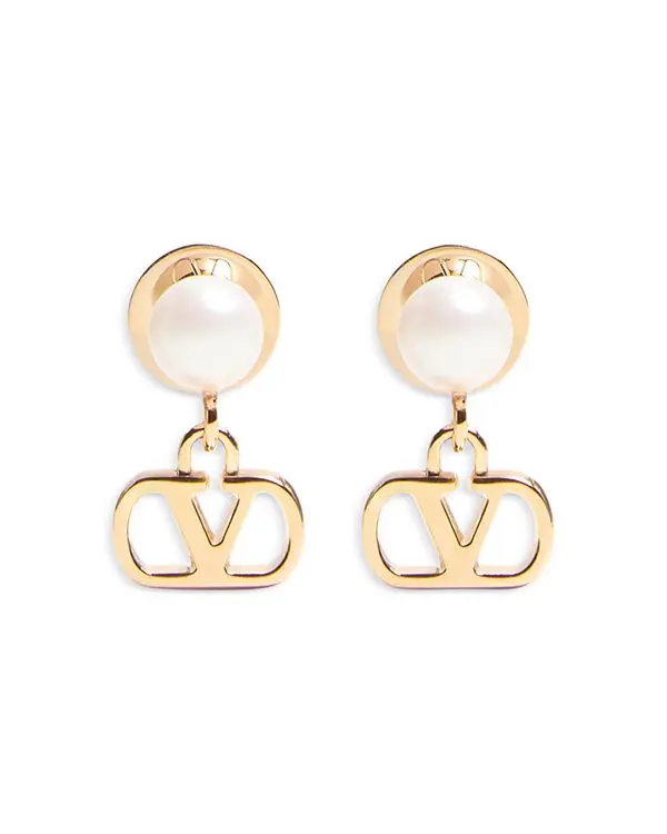 Valentino Garavani V Logo Signature Pearl Earrings - Gold/white