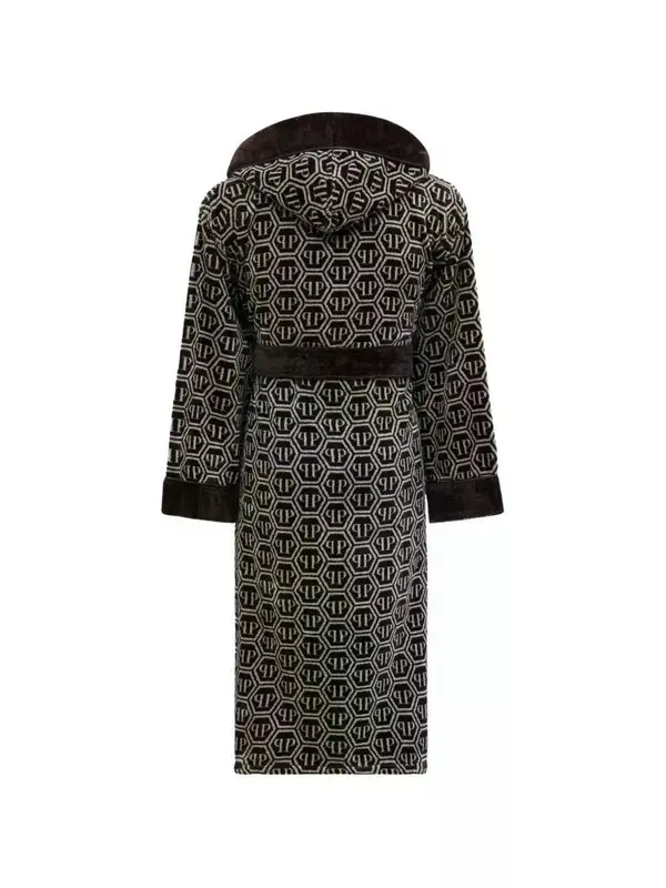 Philipp Plein Hooded Geometric-pattern Bath Robe - Brown