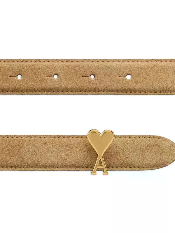 AMI Paris Cowhide Leather De Coeur Buckle Belt - Neutrals