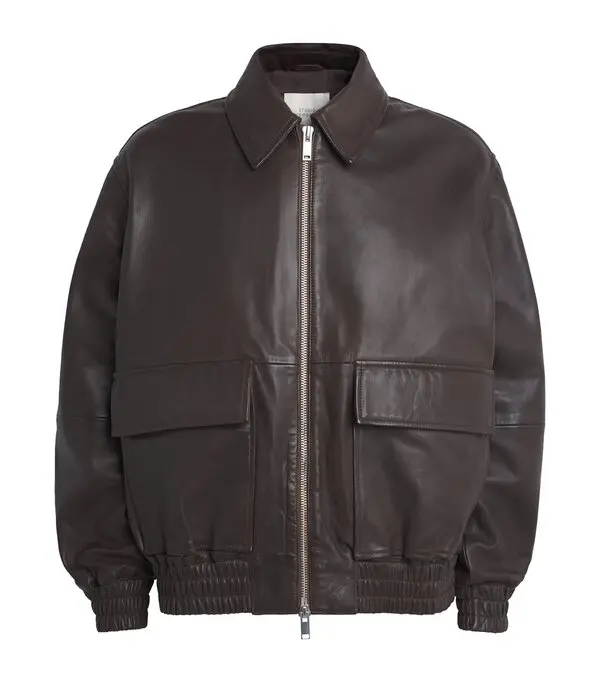 Studio Nicholson Piston Leather Bomber Jacket - Brown