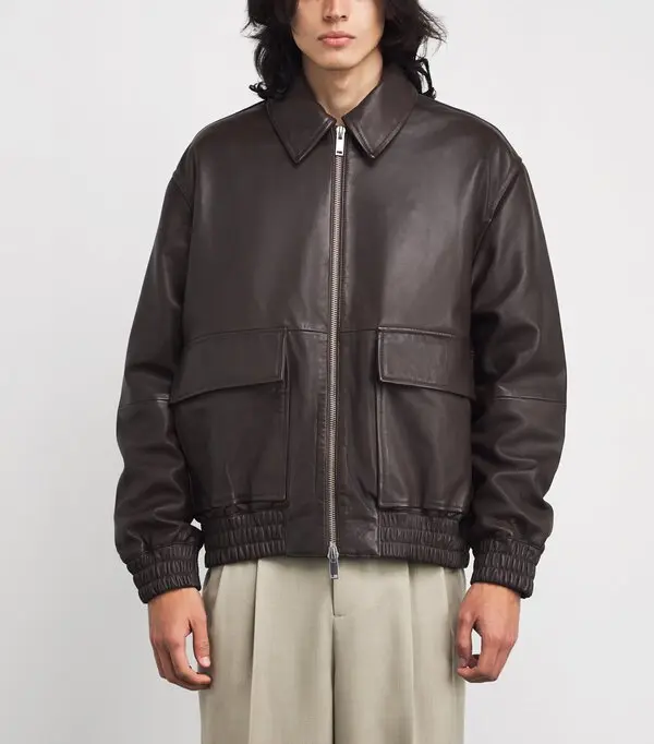 Studio Nicholson Piston Leather Bomber Jacket - Brown