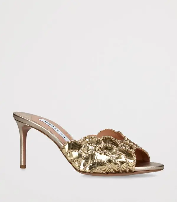 AQUAZZURA Ce Soir 75 Leather Mules - Gold
