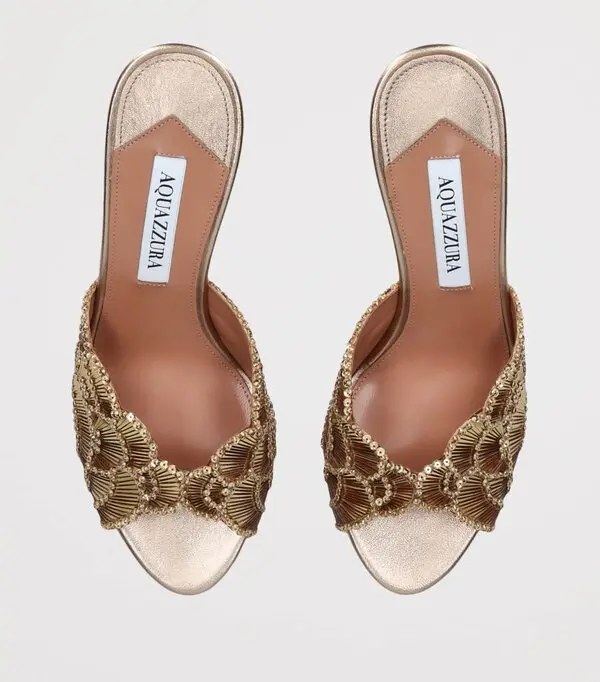 AQUAZZURA Ce Soir 75 Leather Mules - Gold