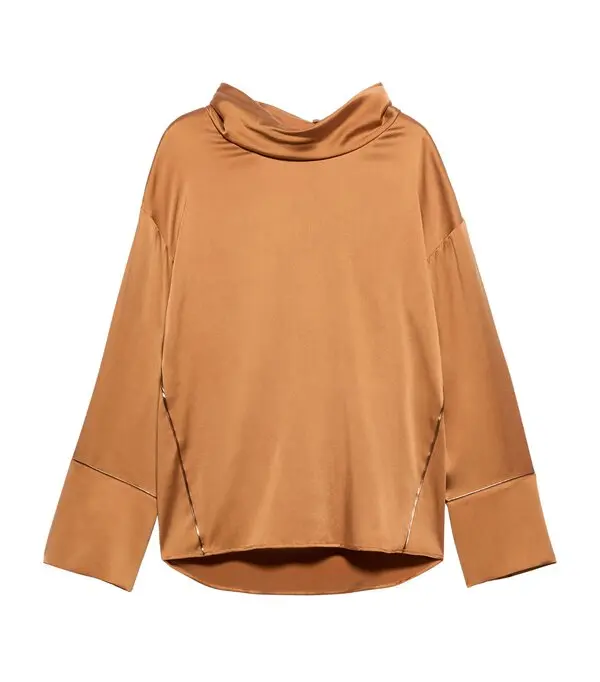 Max & Co. Stretch-silk Cowl-neck Blouse - Yellow
