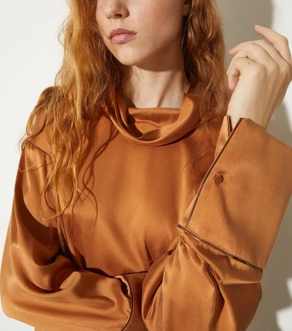 Max & Co. Stretch-silk Cowl-neck Blouse - Yellow