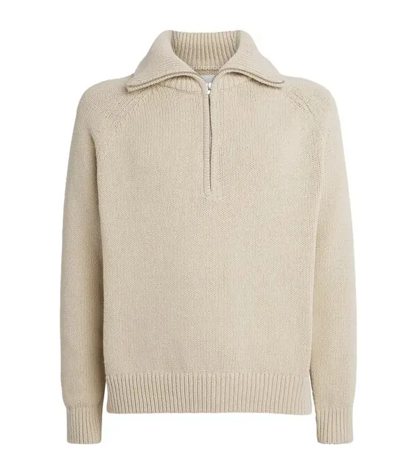 NN.07 Organic Cotton Half-zip Sweater With Ribbed Details