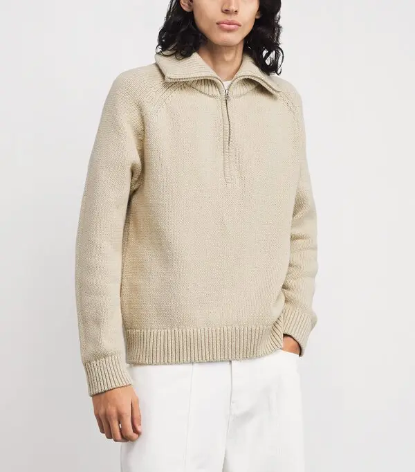 NN.07 Organic Cotton Half-zip Sweater With Ribbed Details