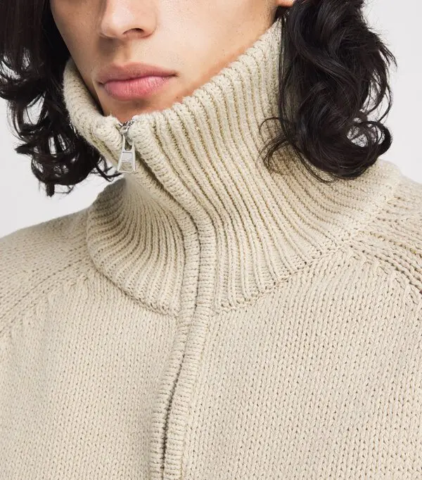 NN.07 Organic Cotton Half-zip Sweater With Ribbed Details