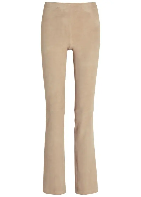 Stouls Flared-leg Suede Trousers - Beige