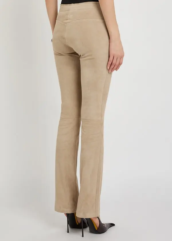 Stouls Flared-leg Suede Trousers - Beige