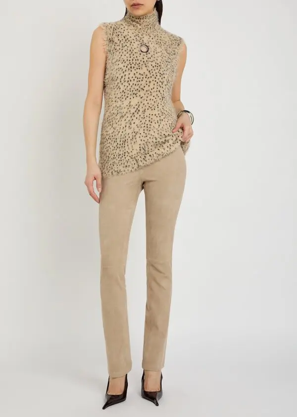 Stouls Flared-leg Suede Trousers - Beige