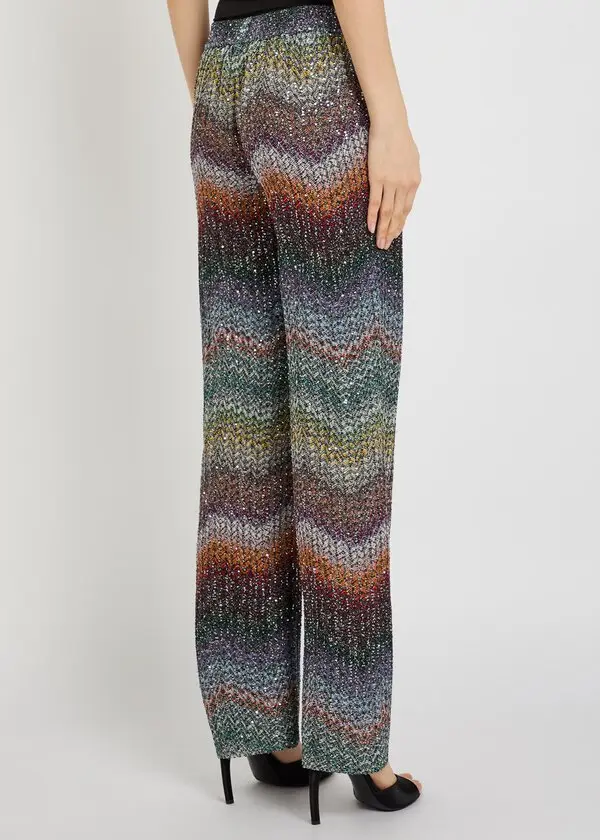 Missoni Sequin-embellished Zigzag Metallic-knit Trousers - Multicoloured 1