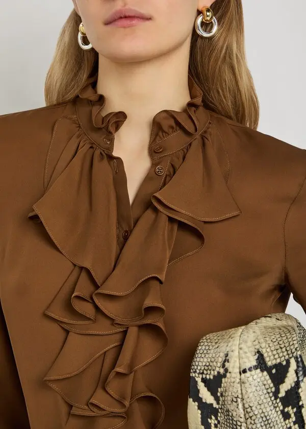 NILI LOTAN Lily Ruffled Silk Blouse