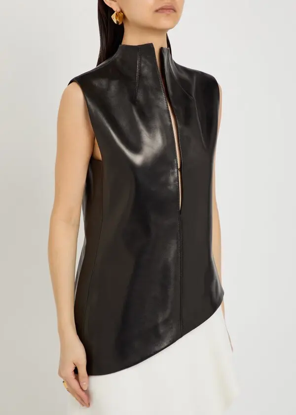 Khaite Von Split-front Asymmetric Leather Top