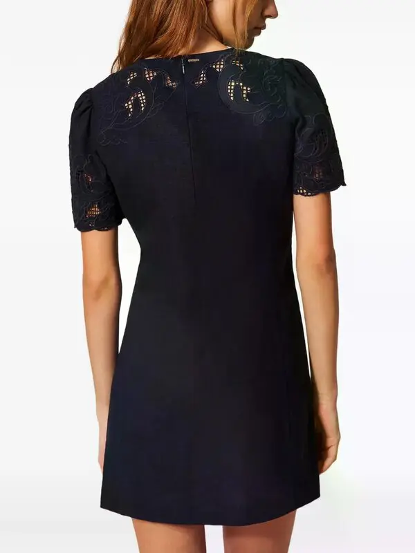 TWINSET Short Sleeve Mini Dress With Lace Detail - Blue