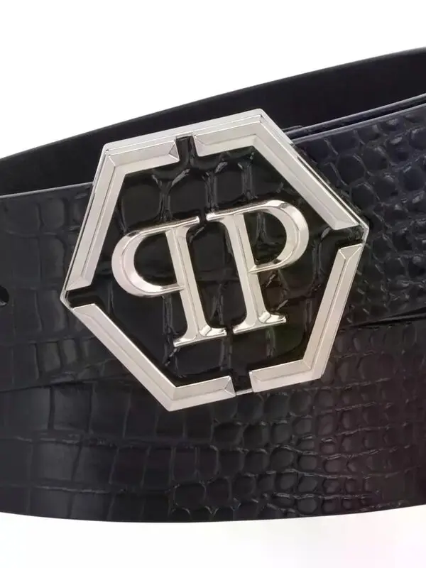 Philipp Plein Cocco Buckle Leather Belt - Black