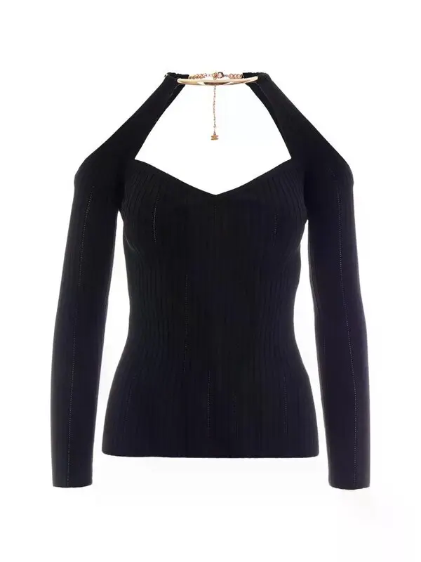 Elisabetta Franchi Off-the-shoulder Knit Top With Jewel Detail