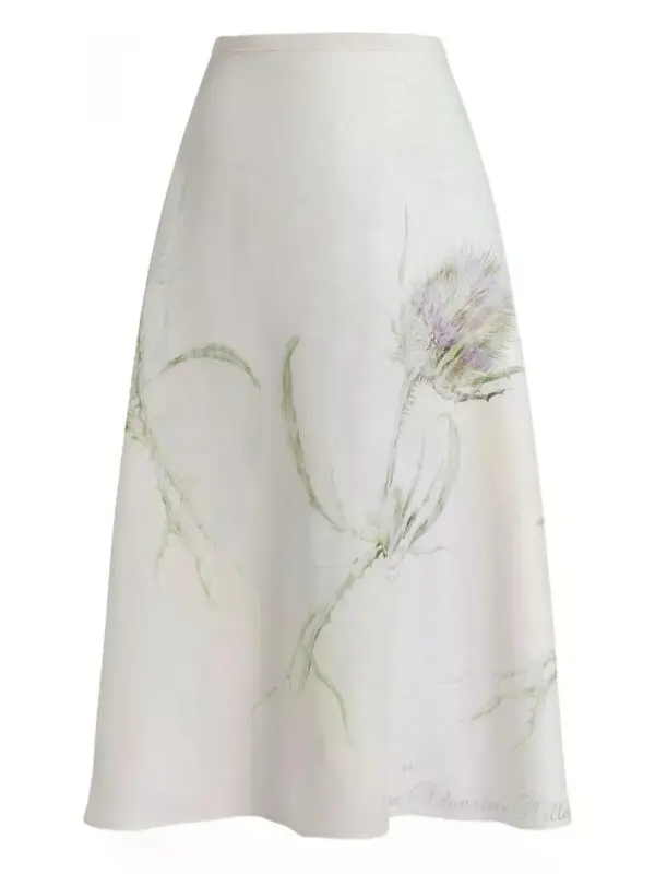 Alberta Ferretti Floral Print Midi Skirt - Neutrals