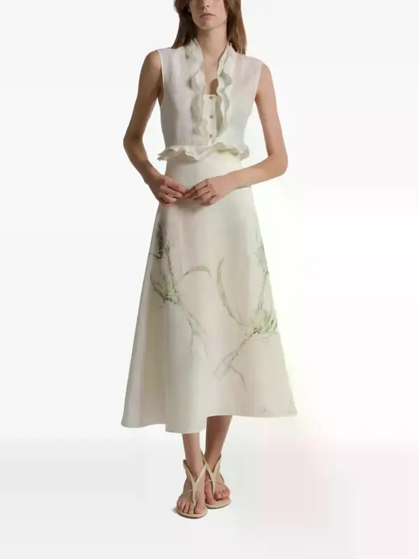 Alberta Ferretti Floral Print Midi Skirt - Neutrals