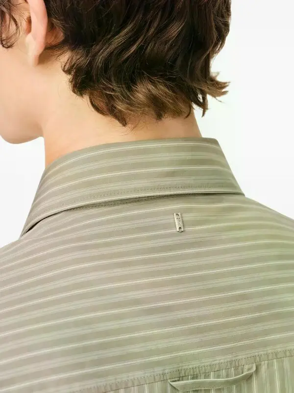 AMI Paris Ruffled-detail Long-sleeve Striped Shirt