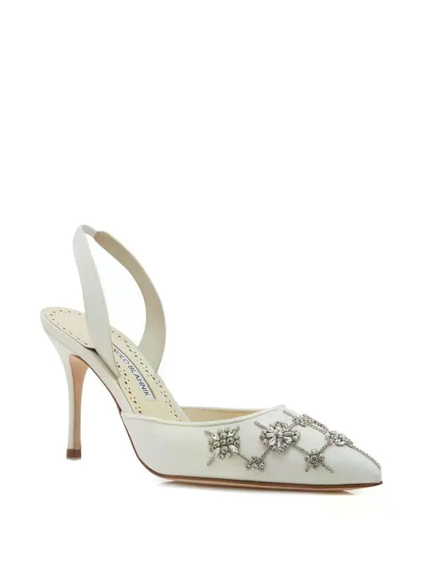 Manolo Blahnik Embellished Slingback Pumps - White