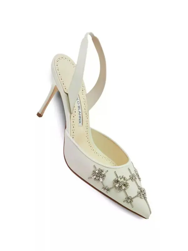 Manolo Blahnik Embellished Slingback Pumps - White