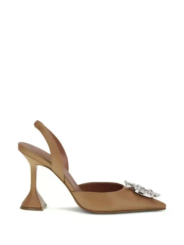 Amina Muaddi Jewel-embellished Slingback Pumps - Brown