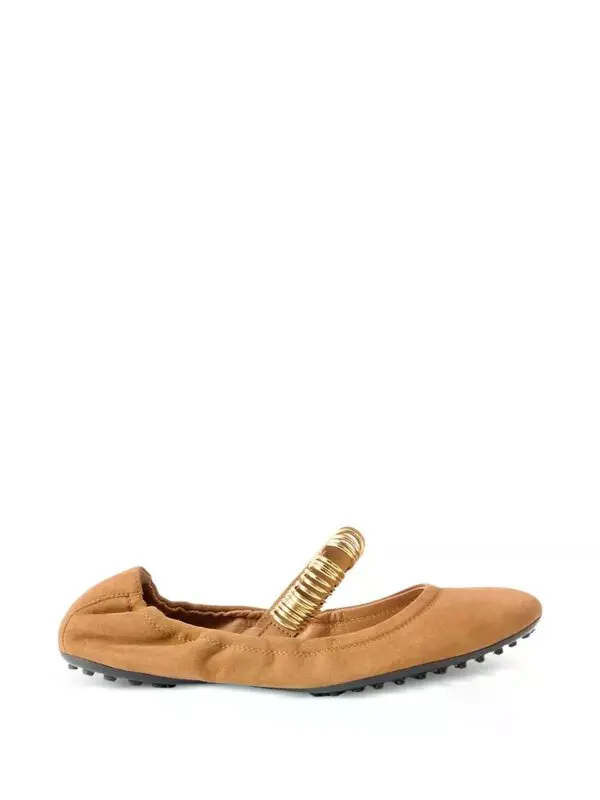 TOD'S Golden-ring Detail Suede Ballet Flats - Brown