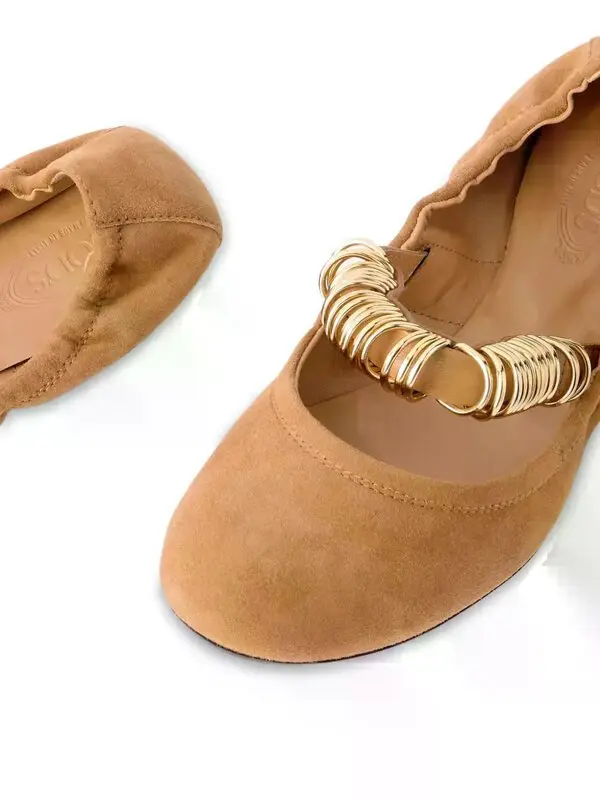 TOD'S Golden-ring Detail Suede Ballet Flats - Brown