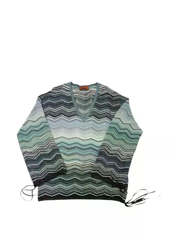 Missoni Chevron-pattern V-neck T-shirt - Blue