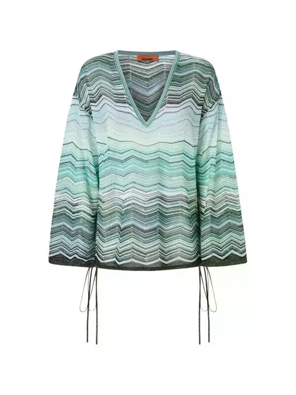 Missoni Chevron-pattern V-neck T-shirt - Blue