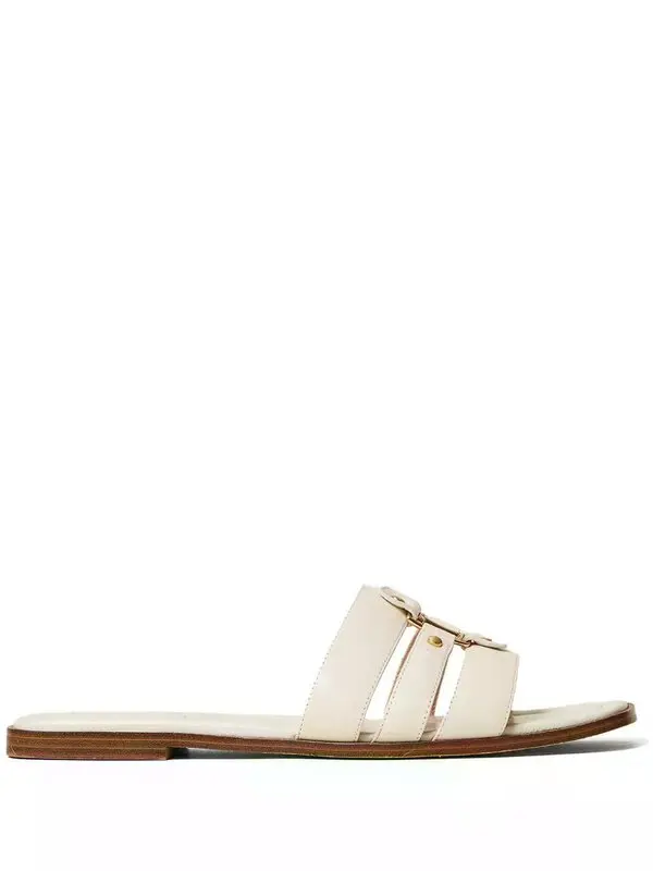 TWINSET Logo-detail Leather Sandals - Neutrals