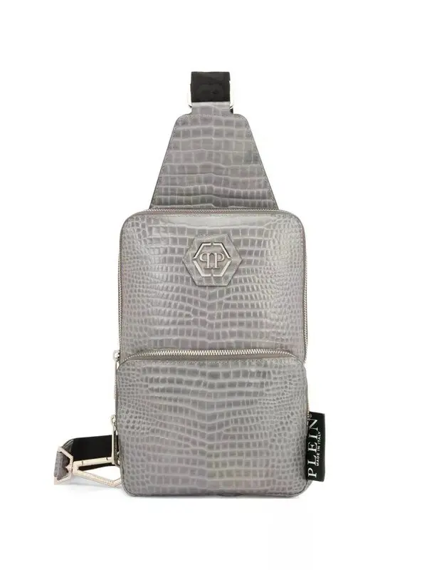 Philipp Plein Croc-embossed Leather Shoulder Bag - Grey