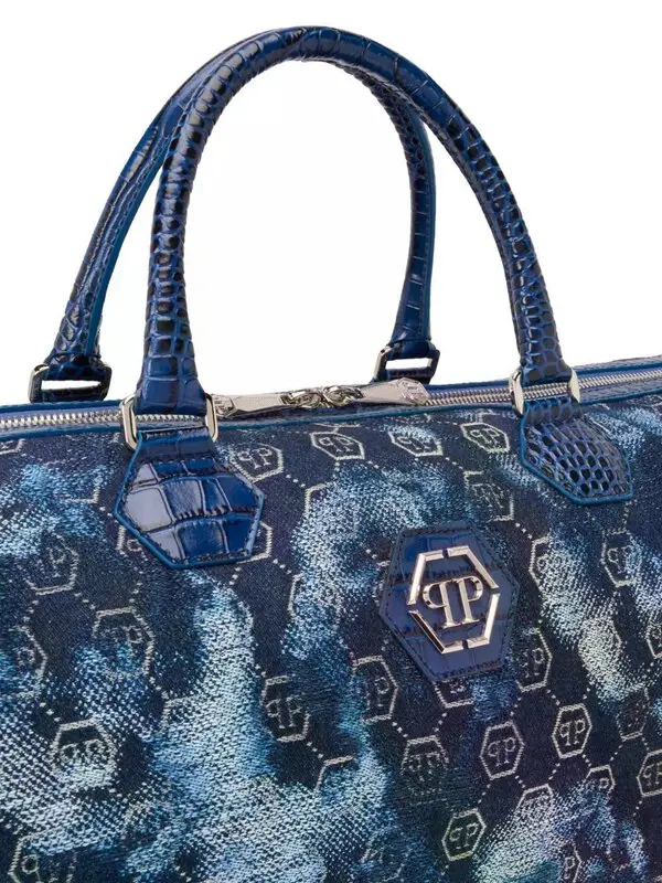 Philipp Plein Jacquard Monogram Crocodile Duffle Bag