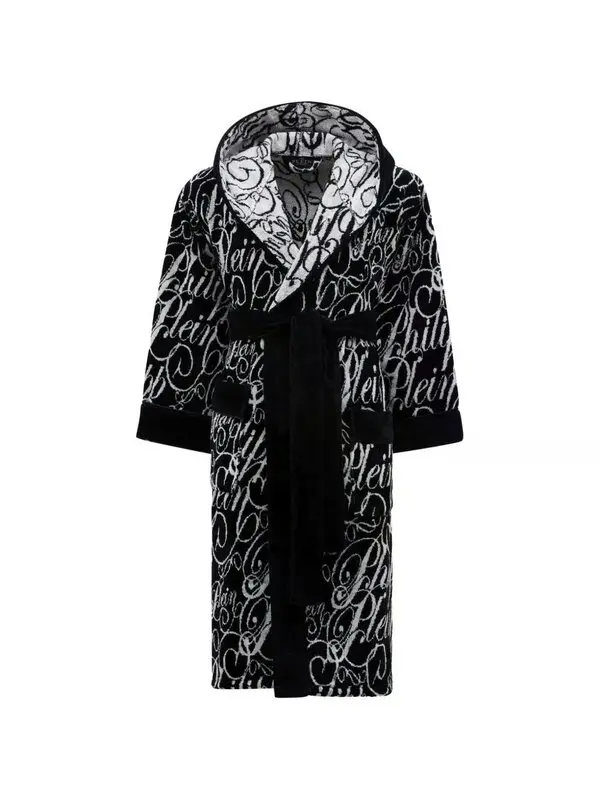 Philipp Plein Hooded Signature Bath Robe - Black